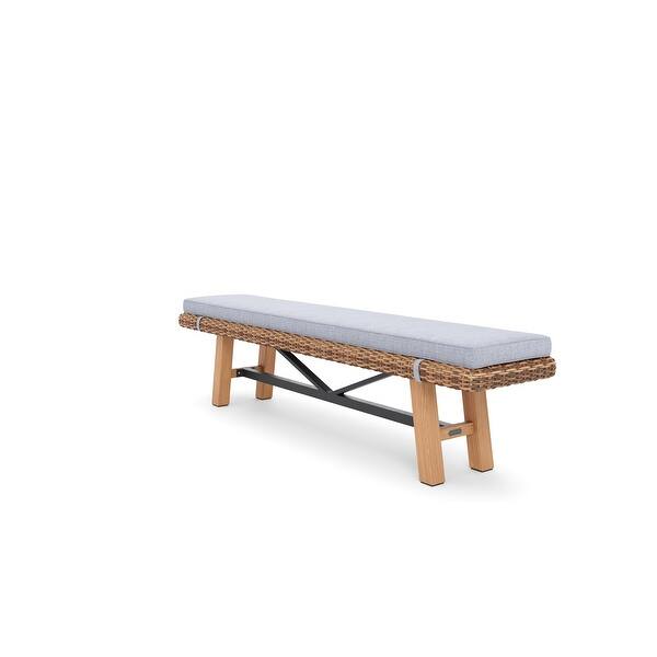 Winston Truss Vintage Earth Woven Natural Teak Wood Bench with Cushion ...