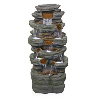 Multi-Level Stone Tower Fountain w/Cool White Lights - Bed Bath ...