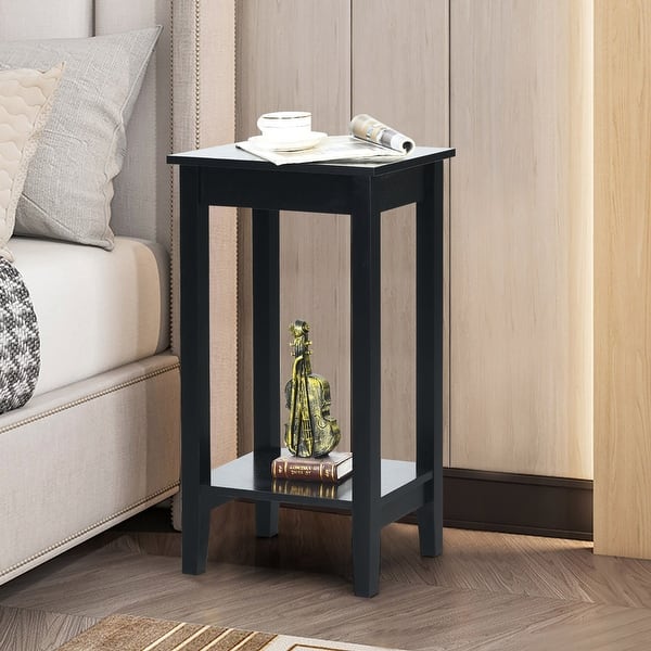 2 Tier End Table Tall Nightstand Sofa Bedside Table w Versatile Shelf ...