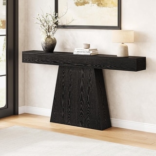 63" Modern Black Wooden Console Table with Trapezoidal Base for Living ...