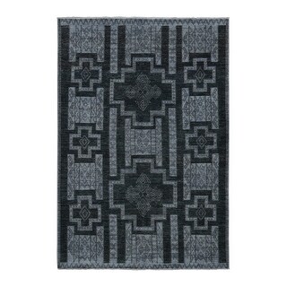 Shahbanu Rugs Nickel Gray, Pure Wool, Peshawar with Intricate Geometric ...