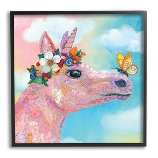Stupell Butterfly Kisses Pink Fantasy Unicorn Flower Blossoms Framed ...