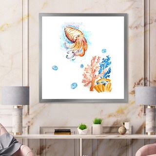 Designart "Aquarelle Cuttlefish Art II" Nautical & Coastal Framed Wall ...