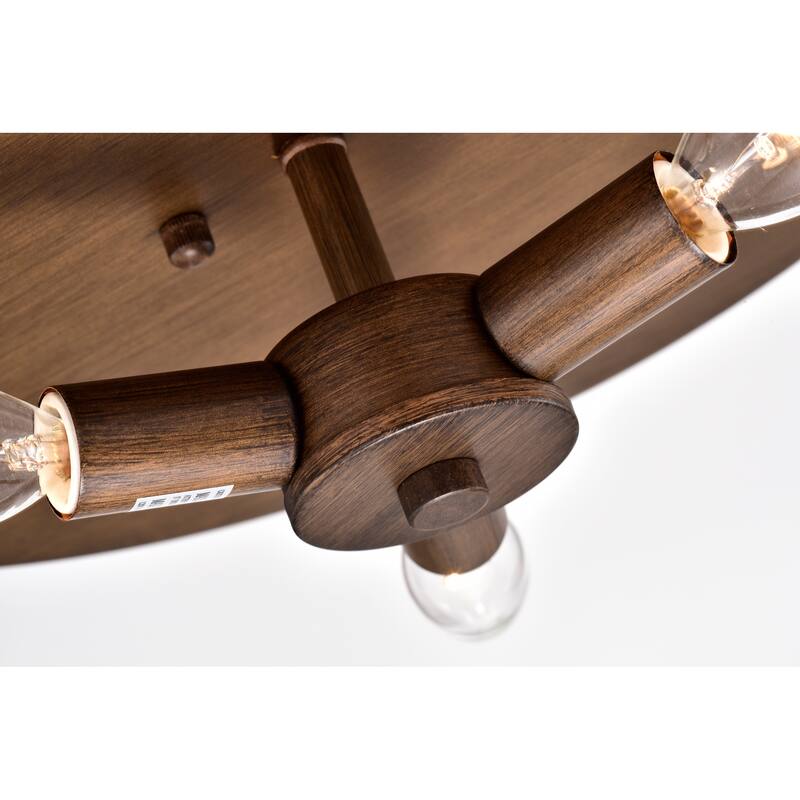 Clayton Rustic Wood Grain 3-Light Metal Bowl Mesh Shade Flush Mount ...