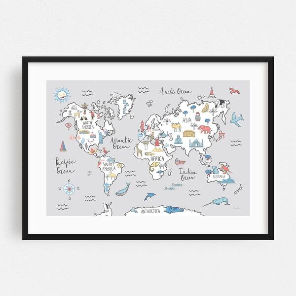 World Map Pastel Illustrations Animals Boats Maps Art Print/Poster ...