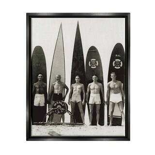 Stupell Vintage Photography Men Surfer Surfboards Beach Sport Floater ...