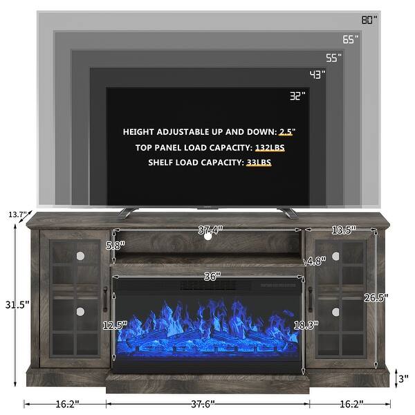 36 Inch 3-Sided Glass Fireplace TV Stand for TVs up to 80" - Bed Bath ...
