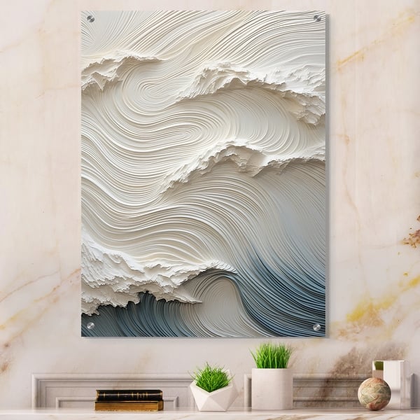 Designart "White And Blue Wave Papercut Style I" Coastal Waves Gloss ...
