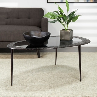 Black Aluminum Metal Abstract Oval Shaped Accent Table with Shaded ...