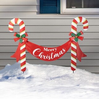 Glitzhome 36"L Christmas Metal "Merry Christmas" Candy Cane Yard Stake ...