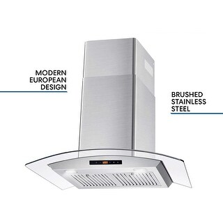 Wall Mount Range Hood 380 CFM, Ductless Convertible Duct, Glass Chimney ...