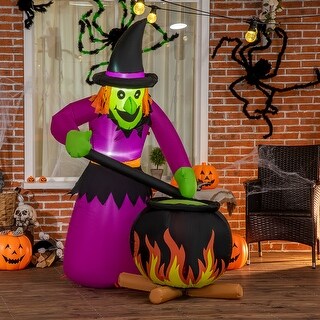 Outsunny 6' Inflatable Witch and Cauldron Halloween Decoration - Bed ...