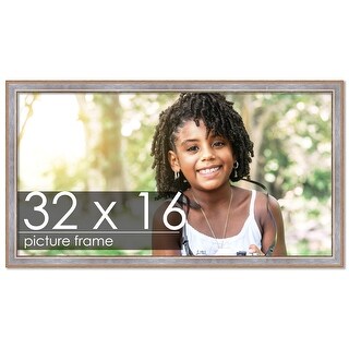 32x16 Contemporary Antique Silver Complete Wood Picture Frame with UV ...
