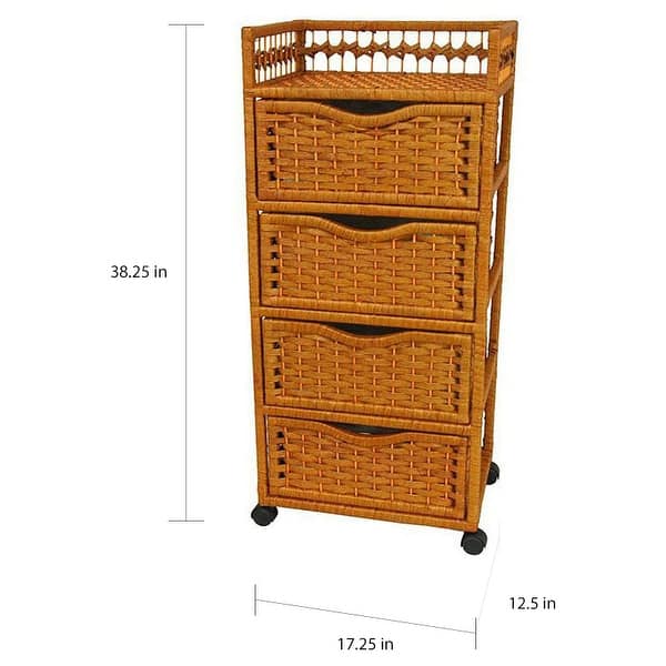Natural Fiber Wheeled 4-drawer Chest of Drawers - 17.25"W x 12.50"D x ...
