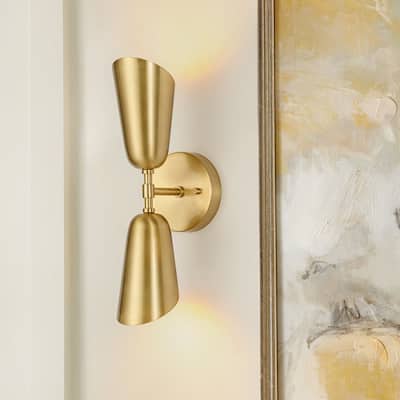 2-Light Mid-century Dual Cone Hourglass Up Down Wall Sconce - Bed Bath ...