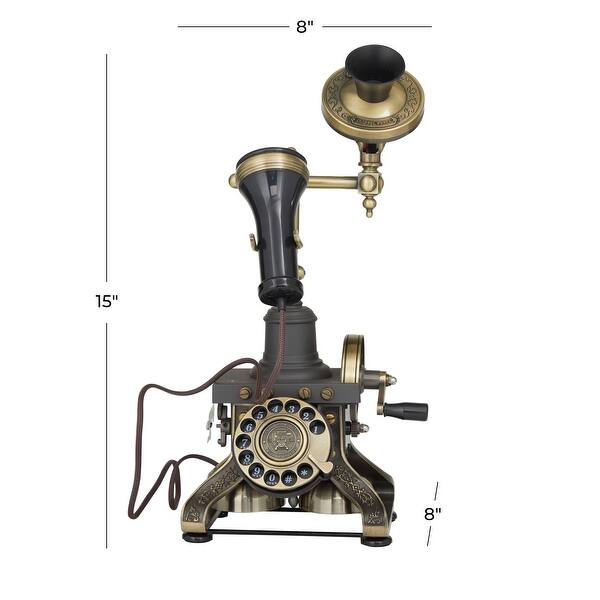 Copper Wooden Antique Style Telephone with Brown Wooden Base - 12"W, 13 ...