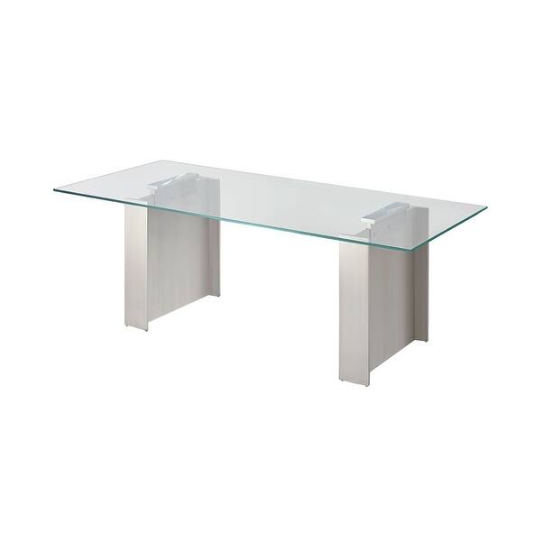 Hal 104 Inch Glass Top Dining Table, Curved Metal Pedestal Base, Silver ...