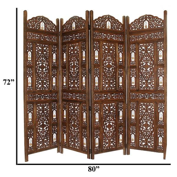 Handcrafted Wooden 4 Panel Room Divider Screen with Tiny Bells ...