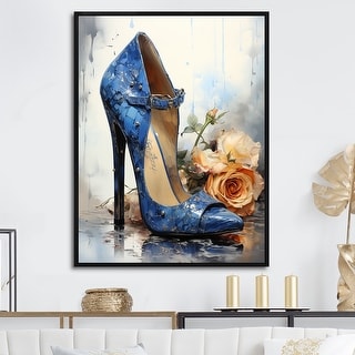 Designart "Fashion Blue High Heels " Fashion Woman Framed Canvas Prints ...