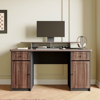59'' W Rectangle Computer Desk with Storage Cabinet and Monitor Shelf ...