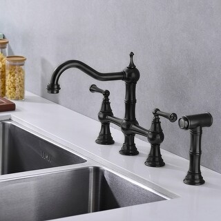 Bridge Dual Handles Kitchen Faucet With Pull-Out Side Spray in - Bed ...