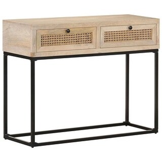 Console Table 39.4"x13.8"x29.9" Solid Mango Wood and Natural Cane with ...