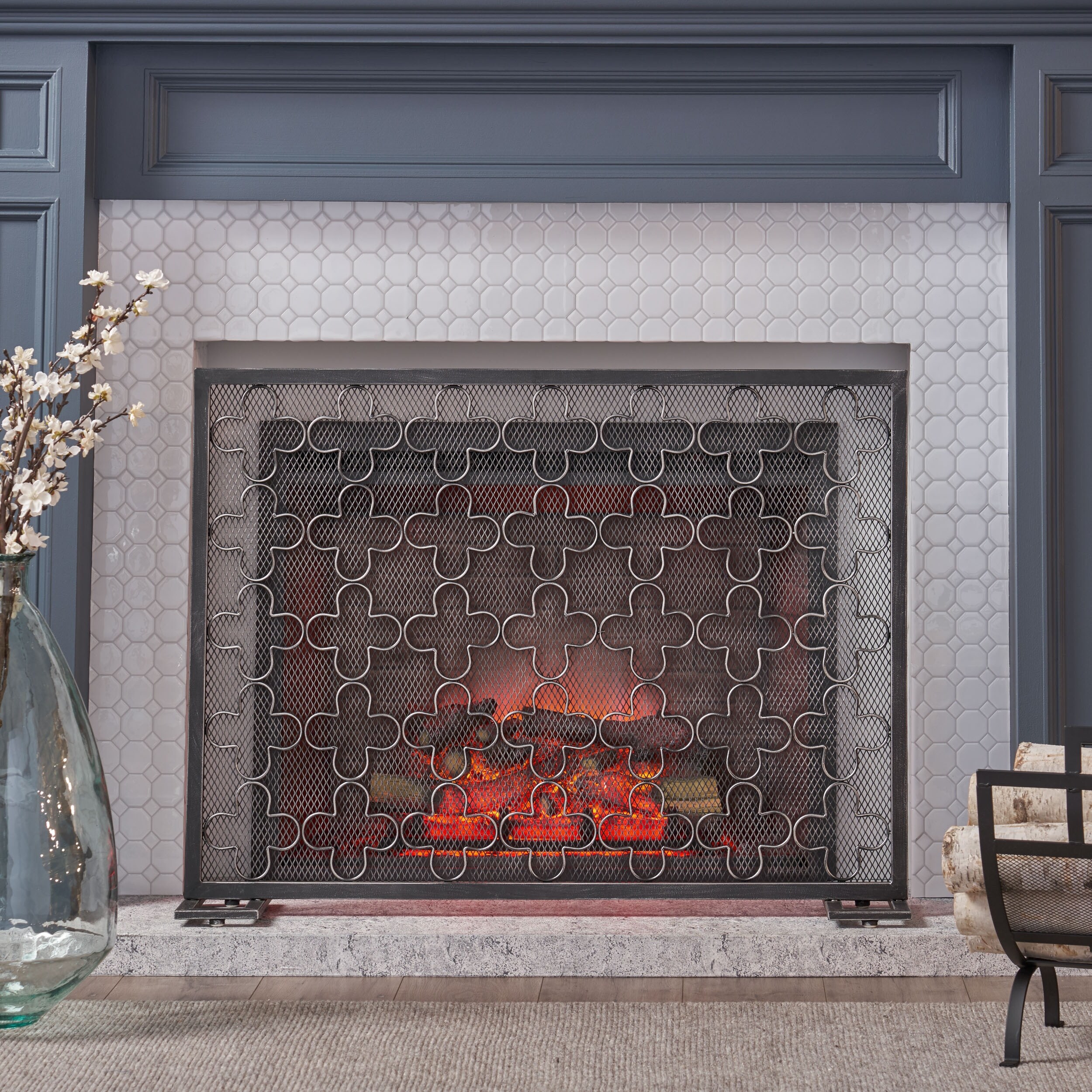 Modern fireplace screen store