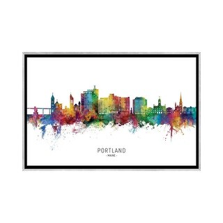 iCanvas "Portland Maine Skyline City Name" by Michael Tompsett Framed ...