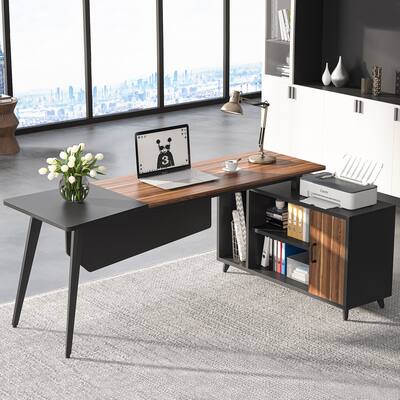 L-Shaped Computer Desk with File Cabinet, Executive Desk - Overstock ...