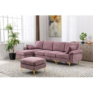L-Shaped Upholstered Sectional Sofa with Movable Ottoman, Convertible Modular Design - Bed Bath ...