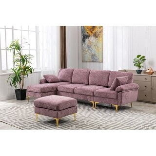 Modern U-Shape Sectional Sofa, Large Chenille Fabric Modular Couch w ...