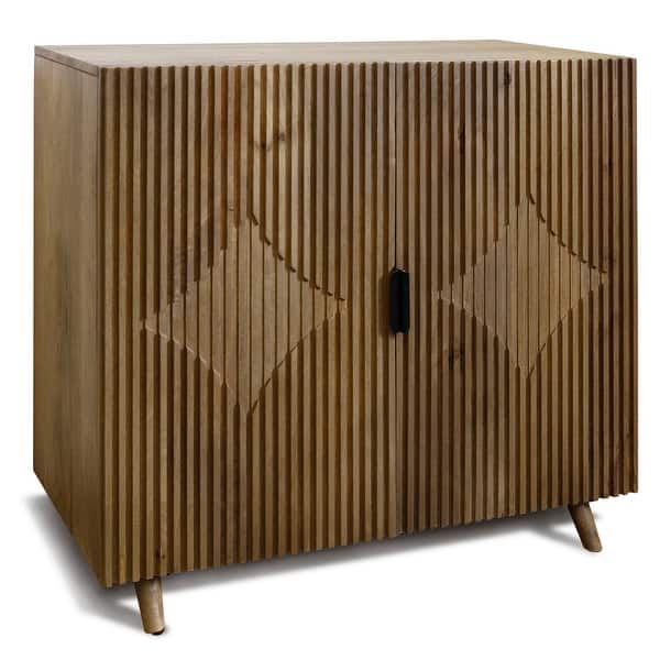Natural Mango Wood Cabinet - Diamond Fluted Doors - Bed Bath & Beyond ...