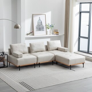L-Shape Fabric Sectional Sofa 3-Seater Couches with a Removable Ottoman ...
