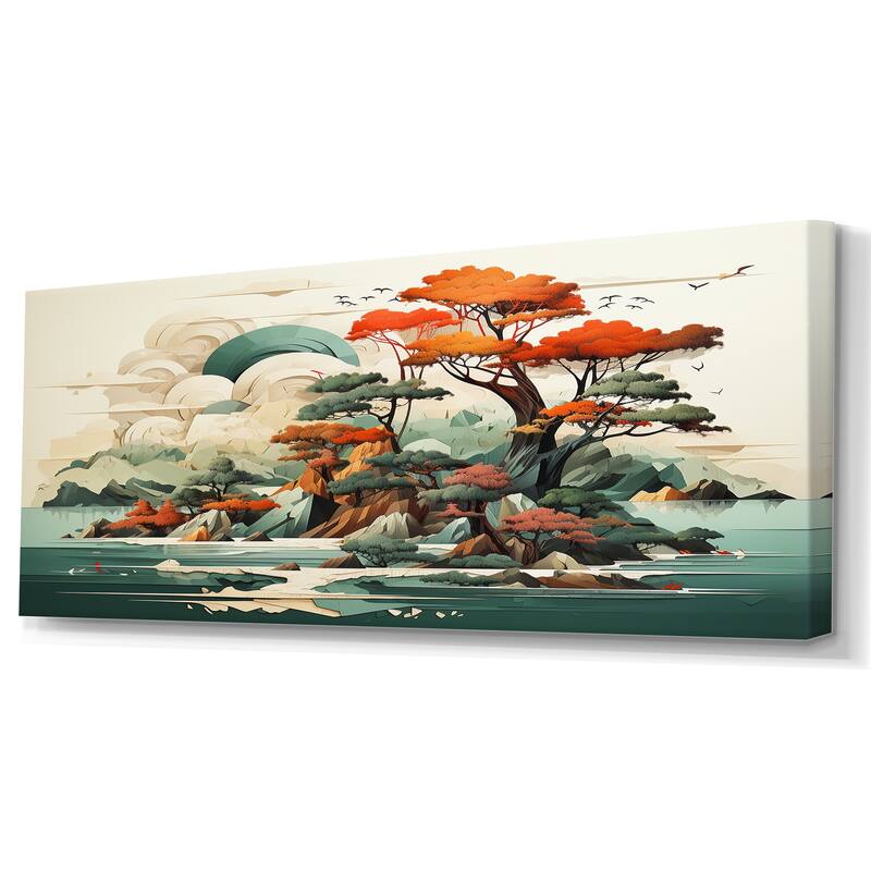 Designart "Vintage Japanese Lake Scenery I" Abstract Landscapes Wall ...