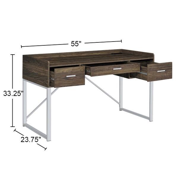 3 Drawers Writing Desk with Metal Base in Walnut and Chrome - Bed Bath ...