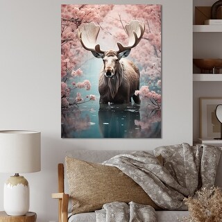 Designart "Pink Moose Spring Awakening II" Moose Canvas Prints - Bed ...