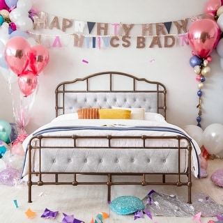 Queen Size High Boad Metal bed with Soft Head and tail, no spring, easy ...