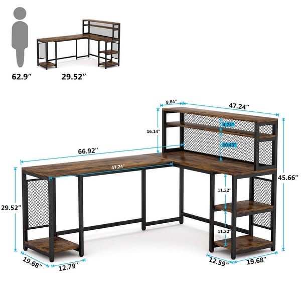 67 inch Large L Shaped Computer Desk with Storage Shelves and Hutch ...