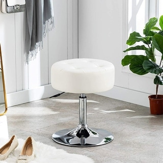 PU Leather Makeup Stool Height Adjustable Swivel Round Ottoman White ...