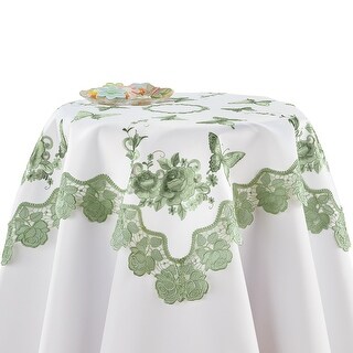 Elegant Rose Blooms Lace Border Table Linens - 35 x 34.5 - Bed Bath ...