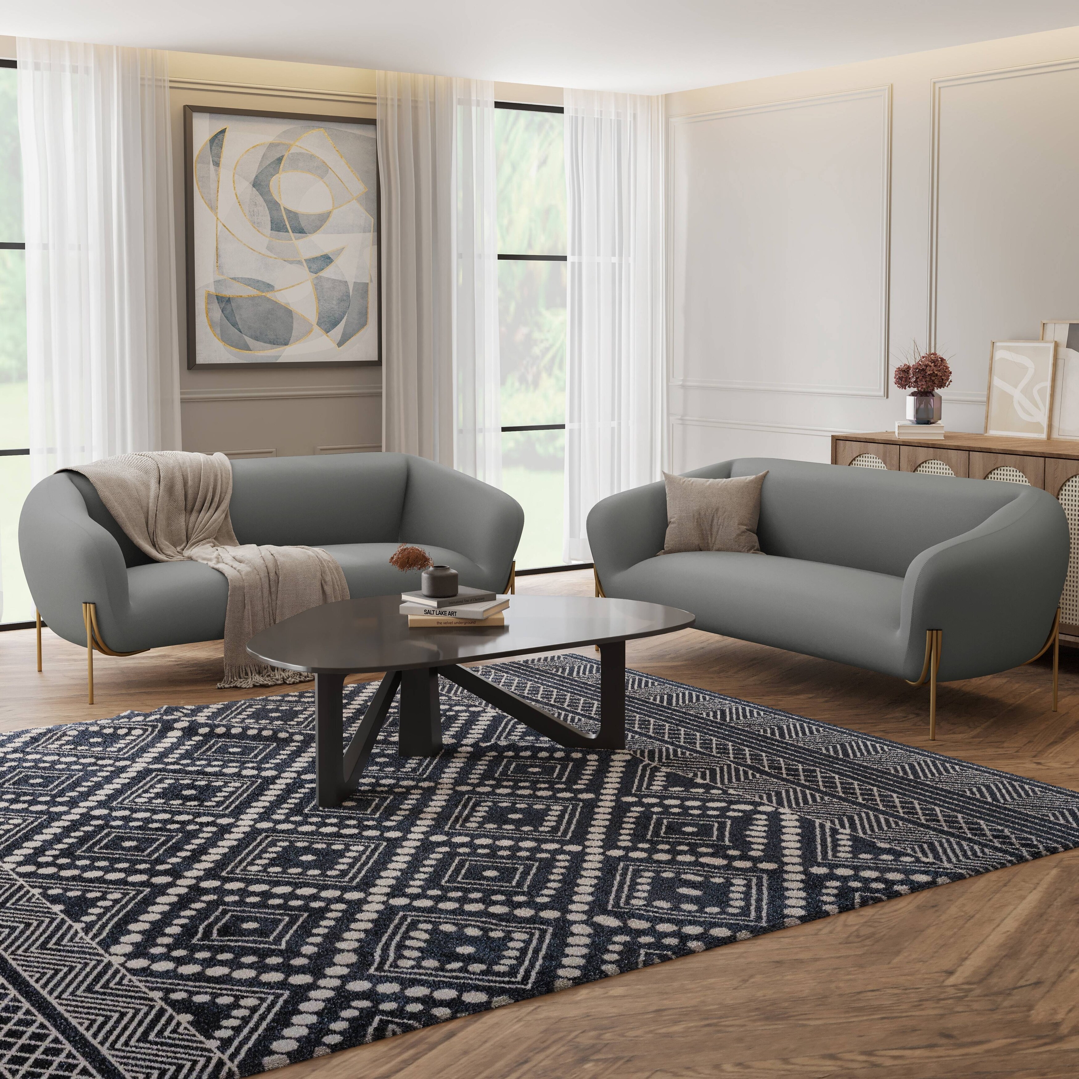 Zuno Modern Three Seater Upholstered Velvet Sofa with Gold Iron Legs
