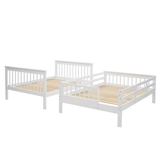 White Stackable&Separable Full-Over-Full Wood Bunk Bed with Stairway ...