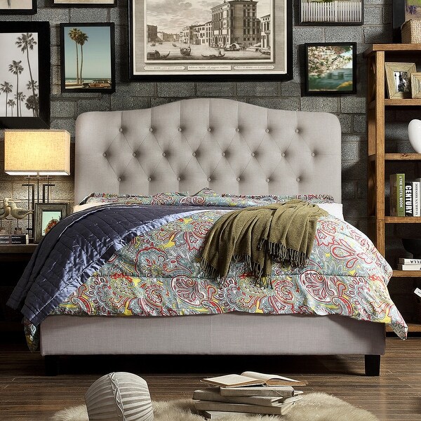 Tara Virgil Curved Upholstered Button tufted Platform Bed Frame On Sale Bed Bath Beyond 28593705