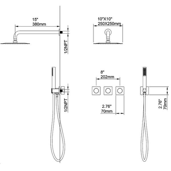 Matte Black Three Handle Shower System with Shower Head - 10 inch - Bed ...