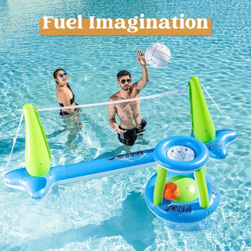Syncfun 105" Inflatable Pool Float Volleyball Net & Basketball Hoops ...