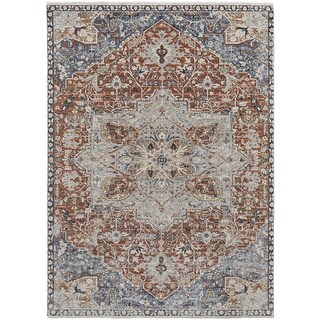 8' X 10' Orange Ivory And Blue Floral Power Loom Area Rug With Fringe ...