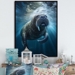 Designart "Walrus Ocean Wanderer II" Walrus Framed Wall Art Living Room ...