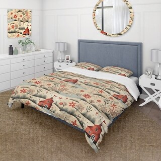 Designart "Red Rustic Floral Barnyard Church Charm" Red Floral Bedding ...