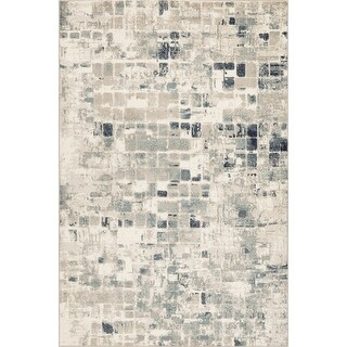 8' x 11' Beige Blue Abstract Tiles Distressed Area Rug - 3'6" - Bed ...