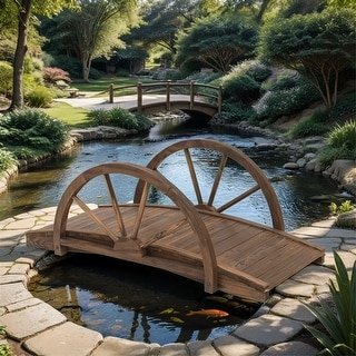 Outsunny 3.3ft Wooden Garden Bridge Arc Footbridge w/Style Railings ...